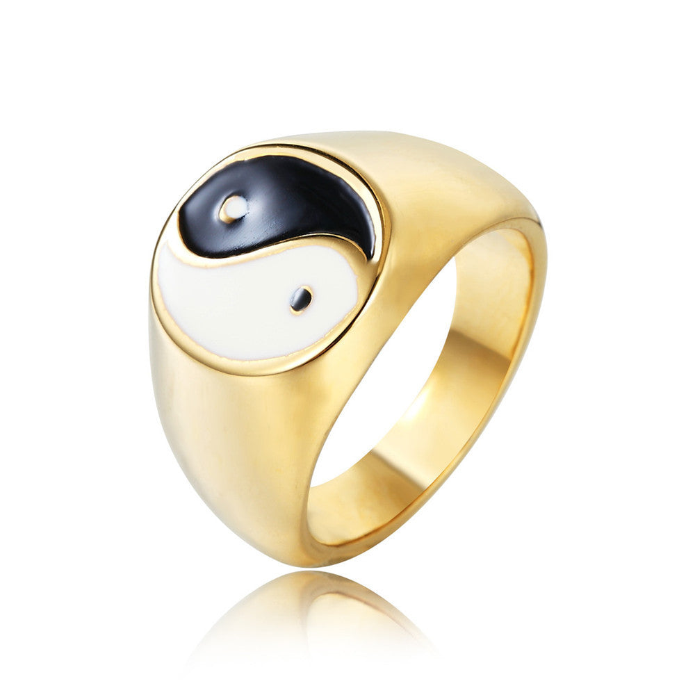 Yin Yang Bagua Black and White Men's Titanium Steel Ring – Planderful Shop