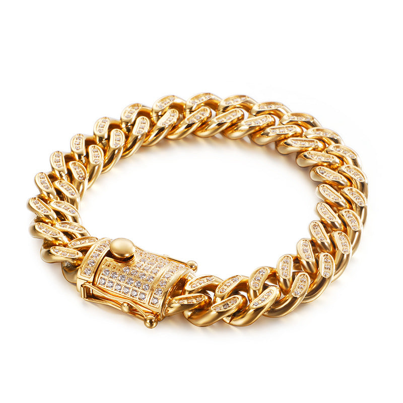 Trendy Hip-Hop Gold Chain Necklace and Bracelet Set with Zircon Accent ...