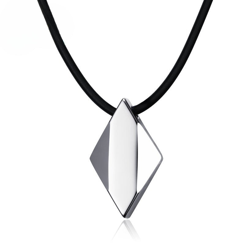 Simple tungsten gold necklace, men's tungsten steel pendant, rhombus ...