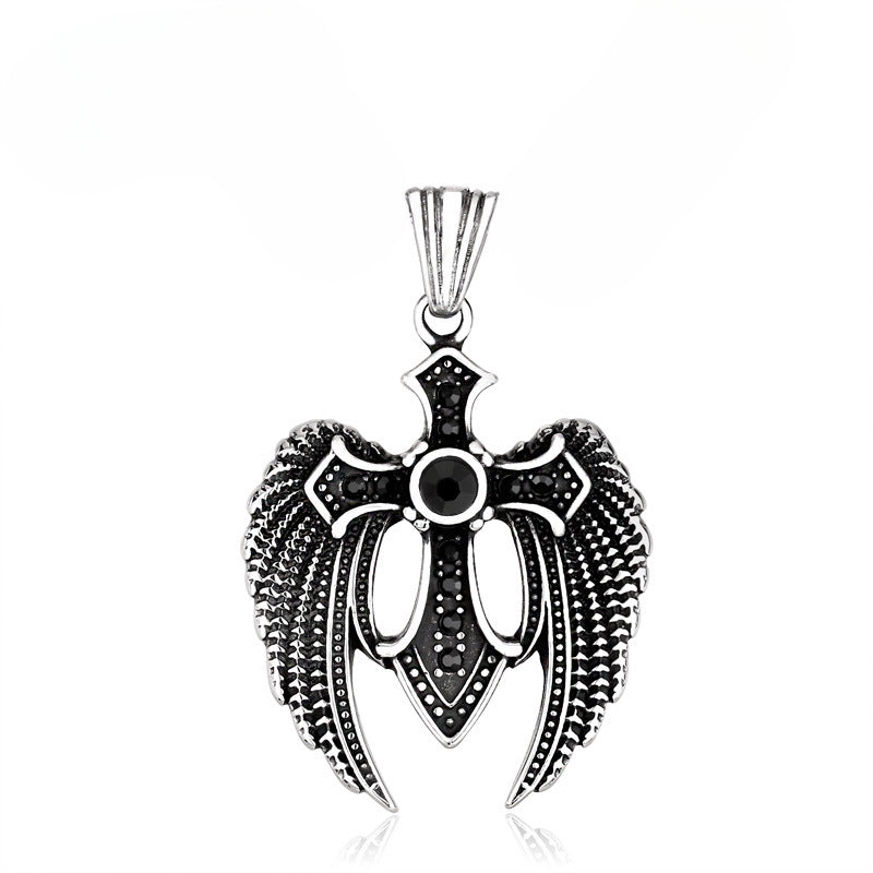 Cross-Border Vintage Titanium Steel Angel Cross Pendant for Men ...