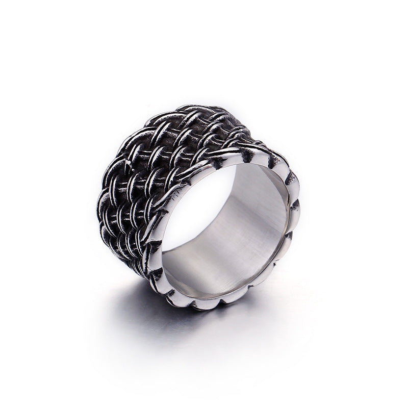 Titanium Steel Retro Interwoven Love Ring - Bold Men's Woven Design, D ...
