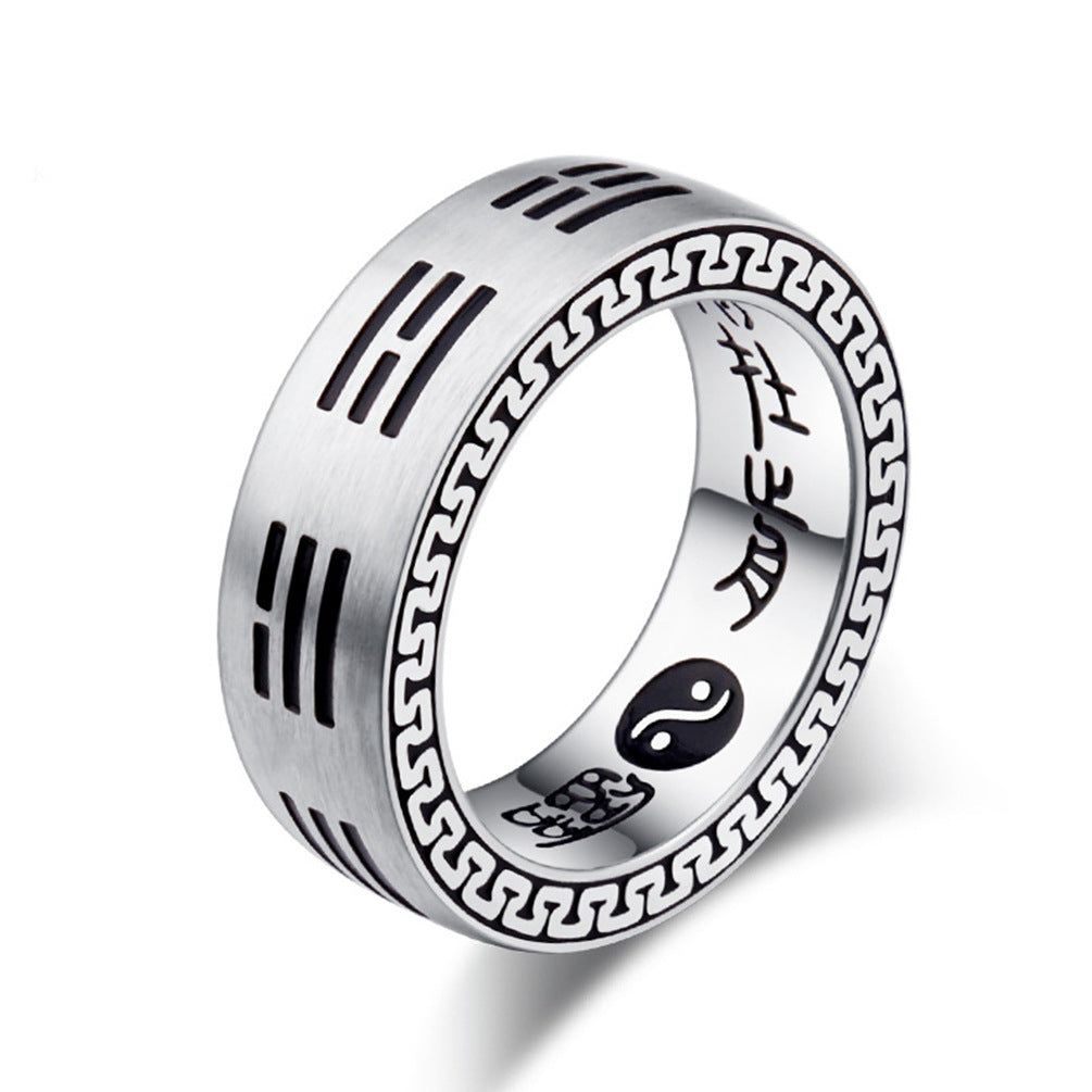 New Guochao retro titanium steel nine-character mantra ring, Chinese ...