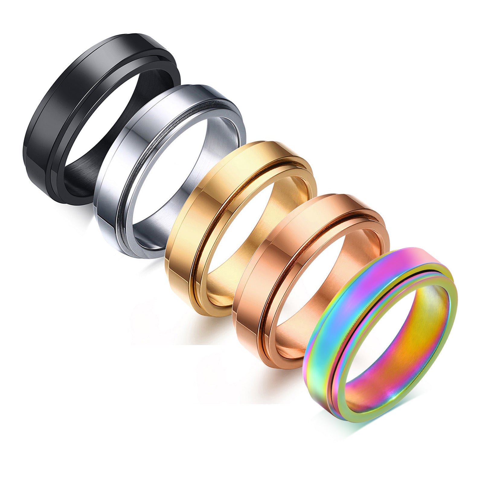 Rotatable Stainless Steel Male and Female Couple Ring Gold 6MM Rotati ...