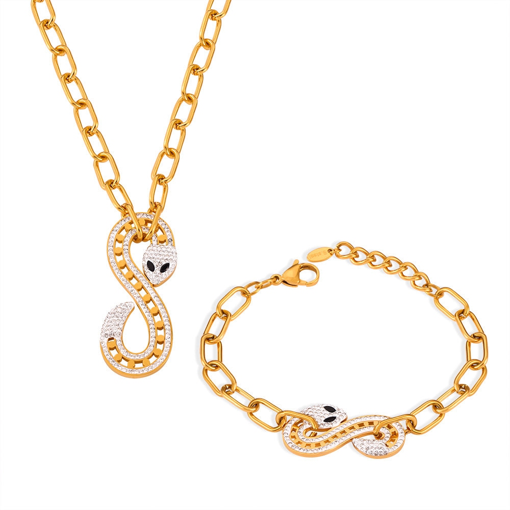 Elegant French Style Titanium Steel Jewelry Set with Zircon Snake Pend ...