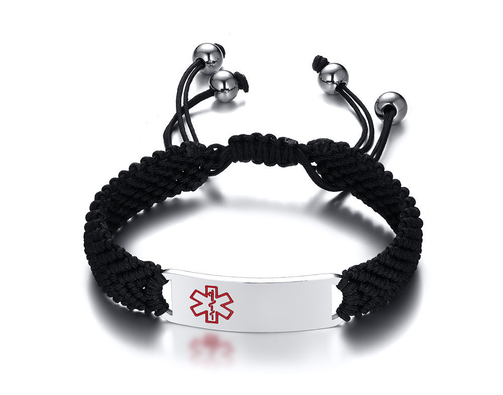 Stainless steel curved brand medical logo woven hand rope black, men ...