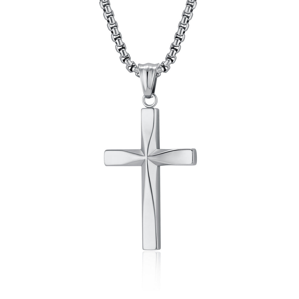 INS gender-free simple and cold wind titanium steel cross necklace me ...