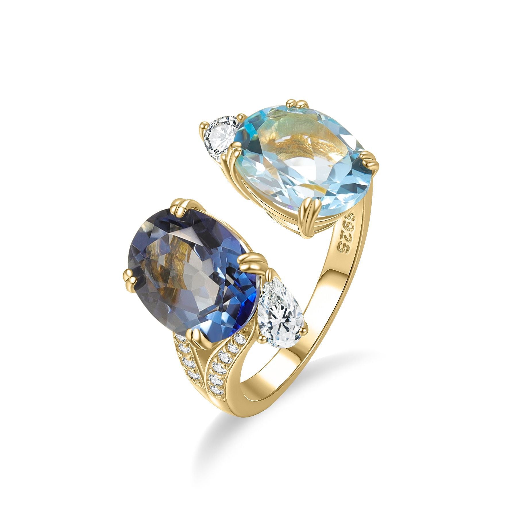 Y & M large carat gemstone open ring s925 sterling silver set with na ...