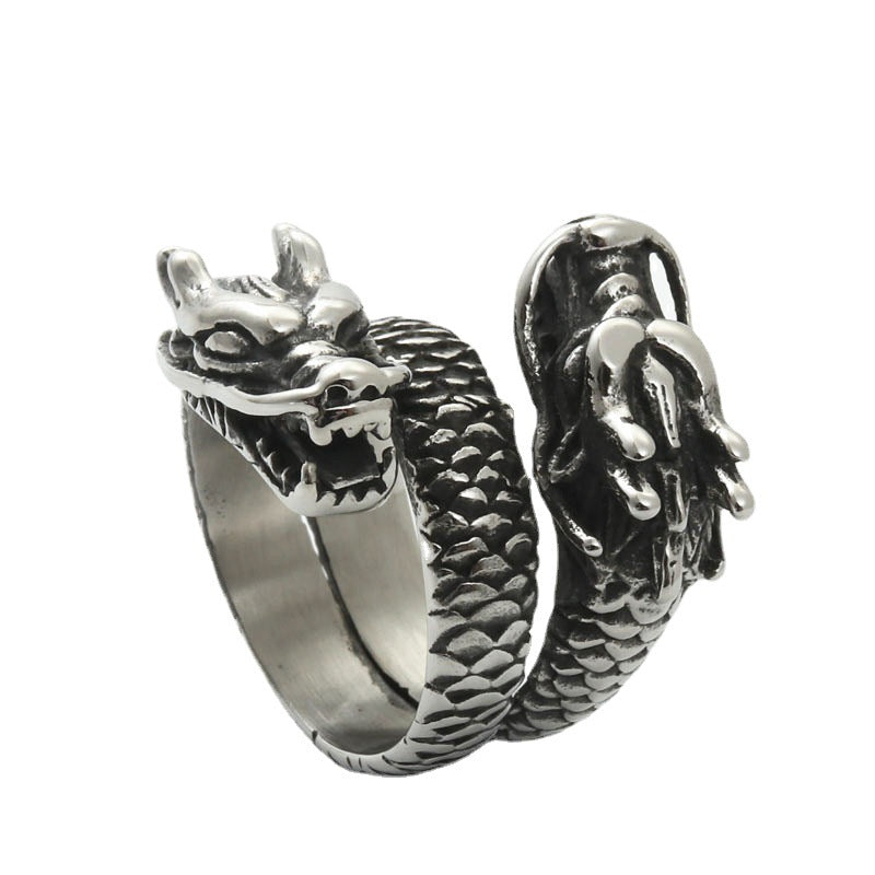 Titanium Steel Double-Headed Dragon Ring - Retro Hipster Punk Jewelry ...