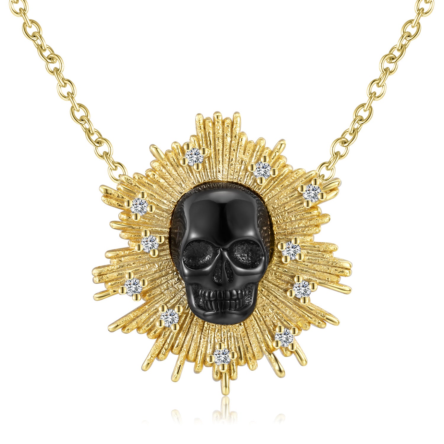 S925 sterling silver plated 14k gold black gold skull pendant necklac ...