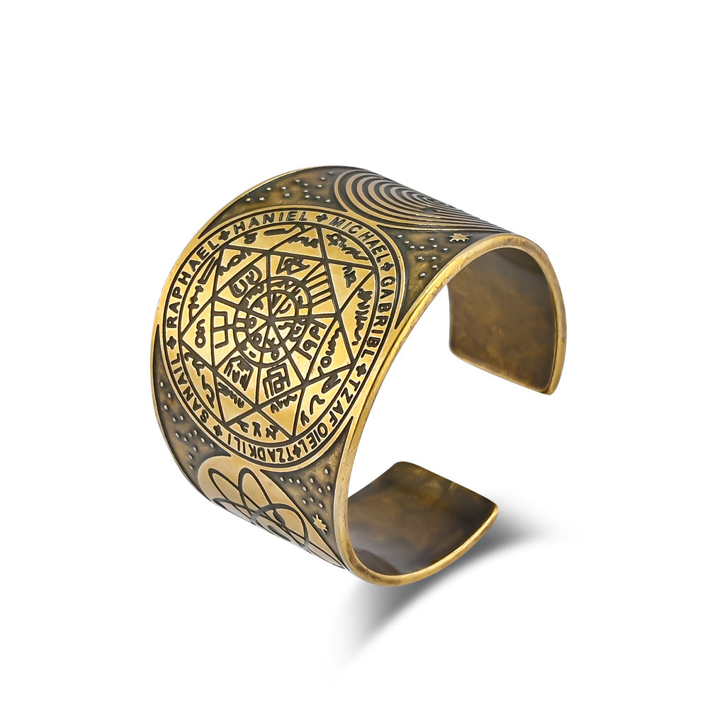 Solomon Kabbalah Occult Heptagram Titanium Steel Ring Adjustable Size ...
