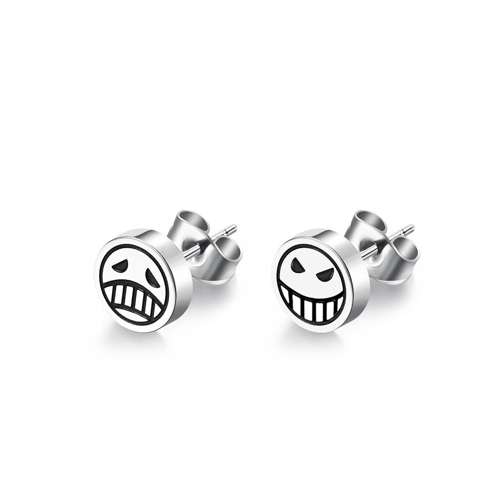 ONE PIECE Fire Fist Ace Crying Smiley Face Personality Earrings, Hip ...