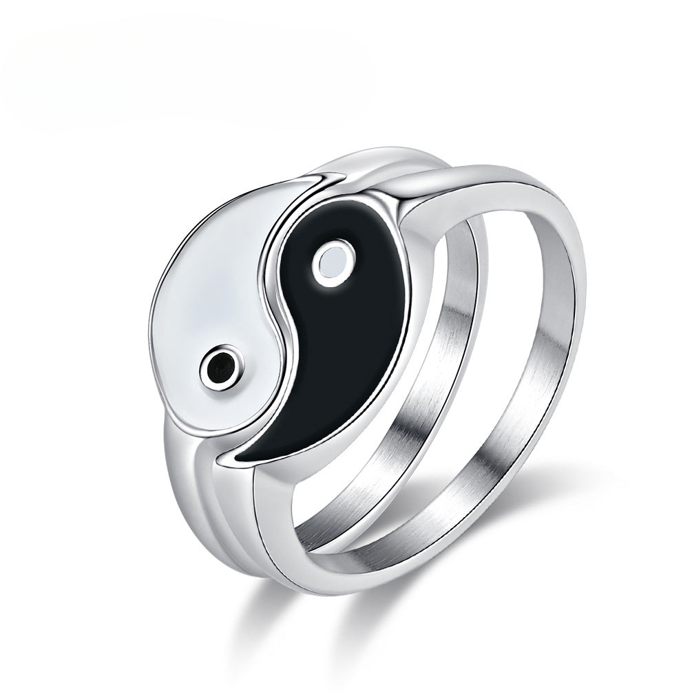Chinese style Taiji diagram yin and yang fish stainless steel ring ri ...
