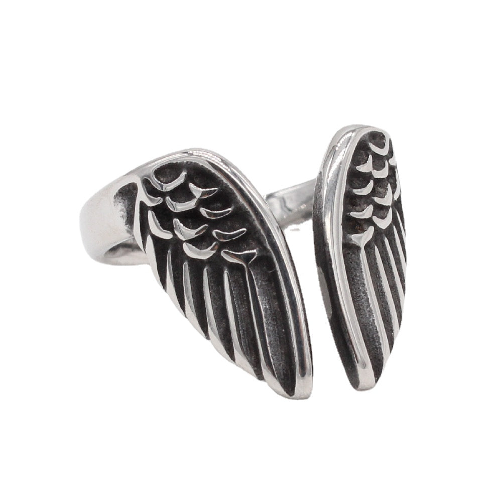 Vintage Angel Wings Men's Titanium Steel Ring with European and Americ ...