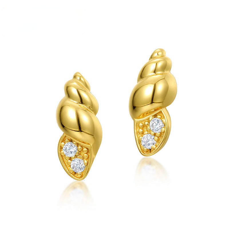 Japan Simple Wind Conch 925 Silver Plated 10K Gold Stud Earrings Wome ...