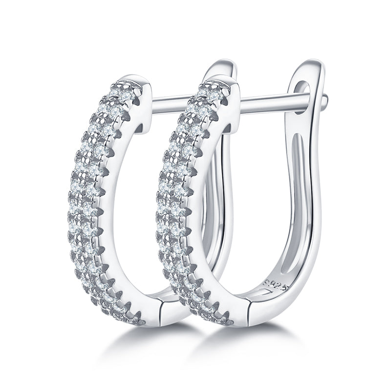 U Shape Double Half Row 0.28 Carat Moissanite Hoop Earrings ...