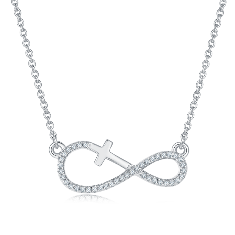Polished Cross Infinite Symbol Pendant Moissanite Sterling Silver Neck ...