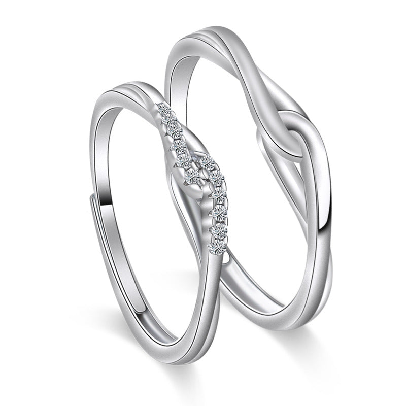 Romantic Interlaced Knot with Asymmetric silver couple ring for women ...
